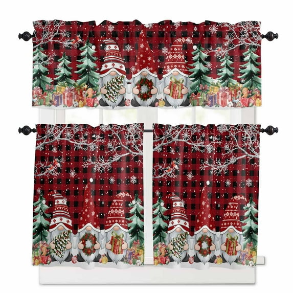 Christmas Kitchen Curtains Valances and Tiers Set of 3 Dwarfs Snowflake ...