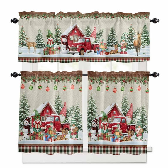 Christmas Kitchen Curtains Valances and Tiers Set of 3 Gnome Truck ...