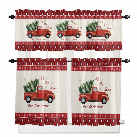 Christmas Kitchen Curtains Valances and Tiers Set of 3 Red Christmas ...