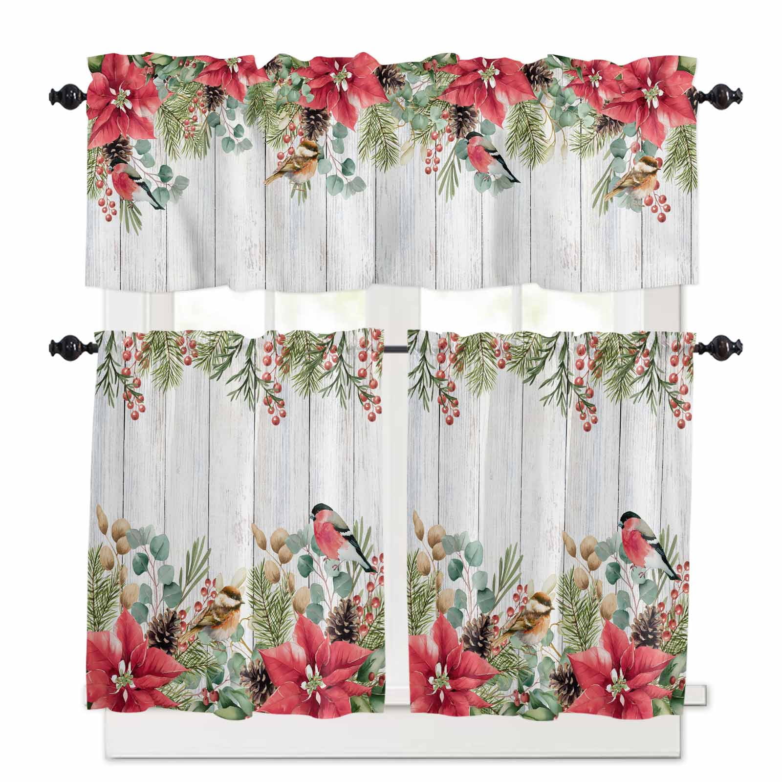Christmas Kitchen Curtains Valances and Tiers Set of 3 Red Green ...