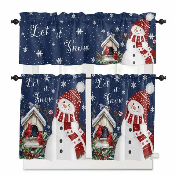 Christmas Kitchen Curtains Valances and Tiers Set of 3 Red Hat Snowman ...