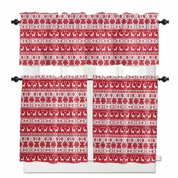Christmas Kitchen Curtains Valances and Tiers Set of 3 Red Simple Elk ...