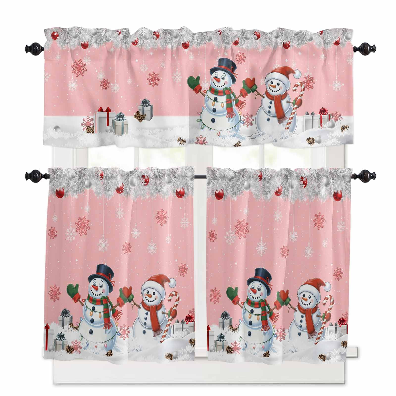 Christmas Kitchen Curtains Valances and Tiers Set of 3 Red Snowman ...