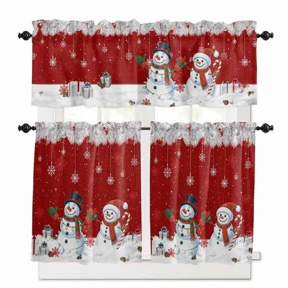 Christmas Kitchen Curtains Valances and Tiers Set of 3 Red Snowman ...