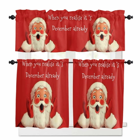 Christmas Kitchen Curtains Valances and Tiers Set of 3 Retro Oil ...