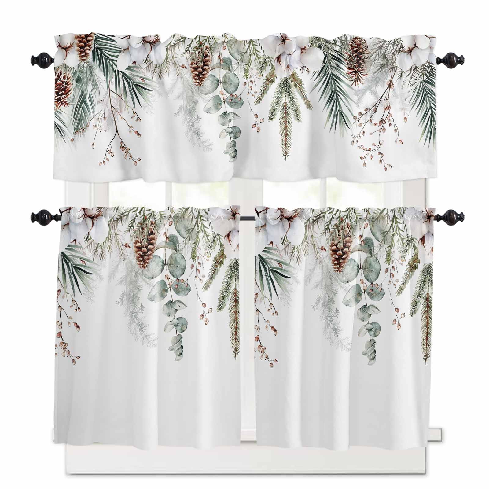 Christmas Kitchen Curtains Valances and Tiers Set of 3 Sage Green ...