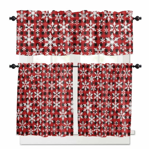 Christmas Kitchen Curtains Valances and Tiers Set of 3 Simple Snowflake ...