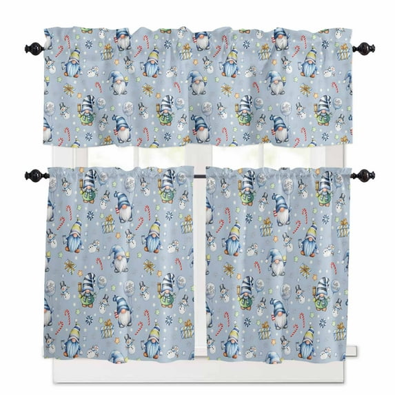Christmas Kitchen Curtains Valances and Tiers Set of 3 Simple Snowman ...