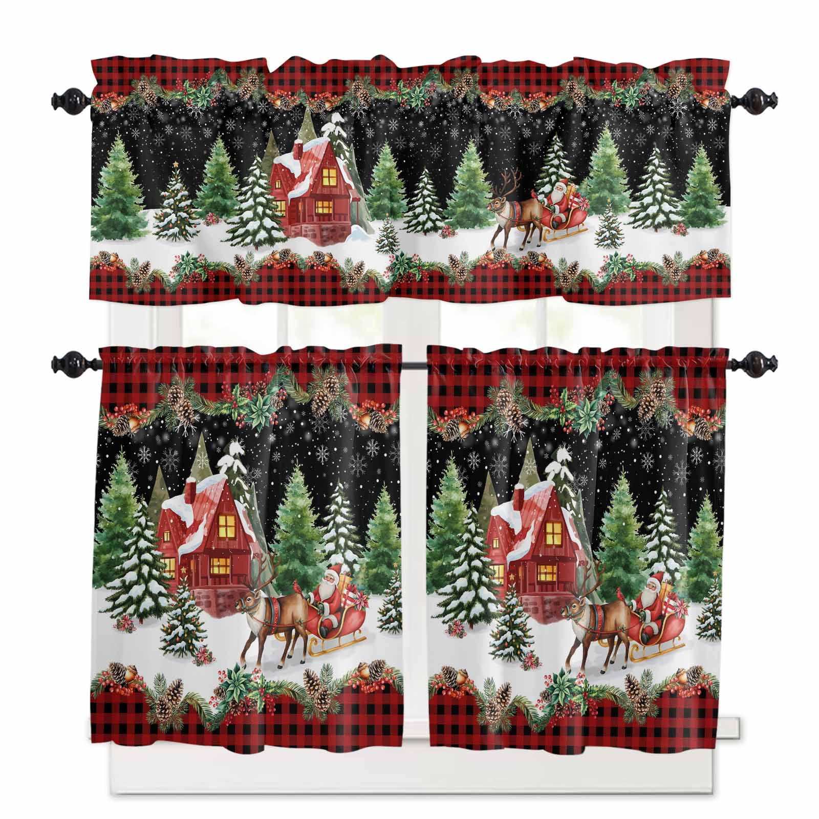 Christmas Kitchen Curtains Valances and Tiers Set of 3 Snowflakes ...