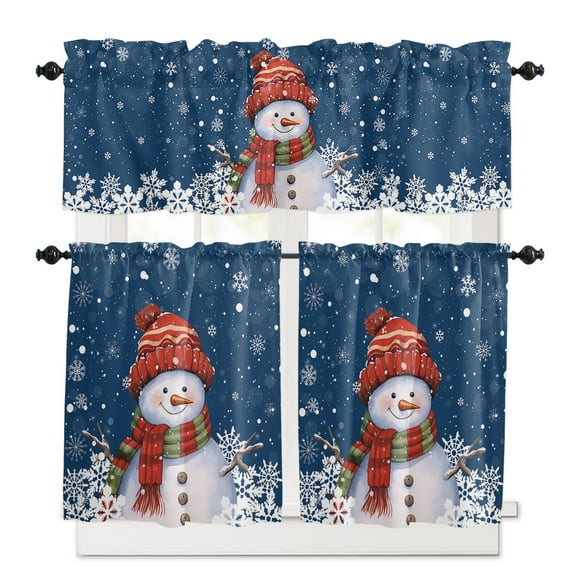 Christmas Kitchen Curtains Valances and Tiers Set of 3 Snowman with Cap ...