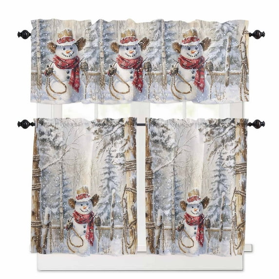 Christmas Kitchen Curtains Valances and Tiers Set of 3 Western Cowboy ...