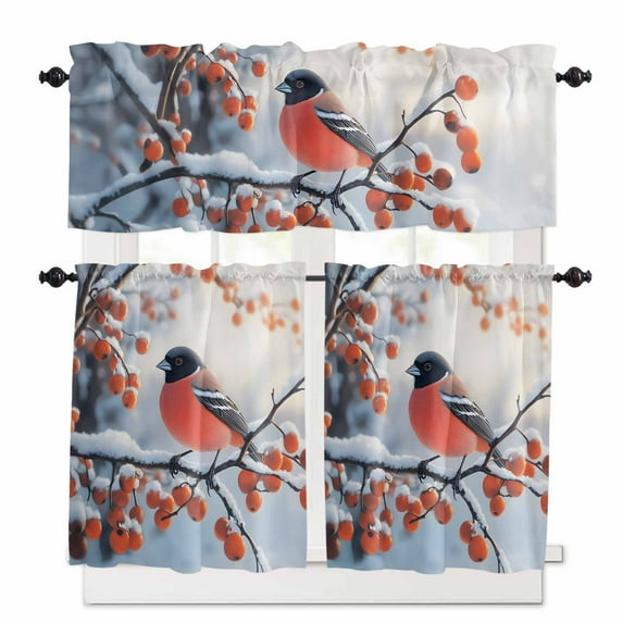 Christmas Kitchen Curtains Valances and Tiers Set of 3 Winter Landscape ...