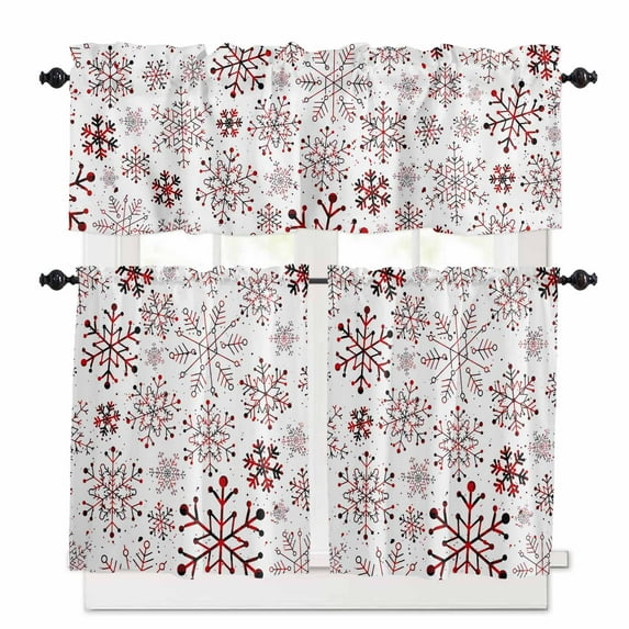Christmas Kitchen Curtains Valances and Tiers Set of 3 Winter Red ...