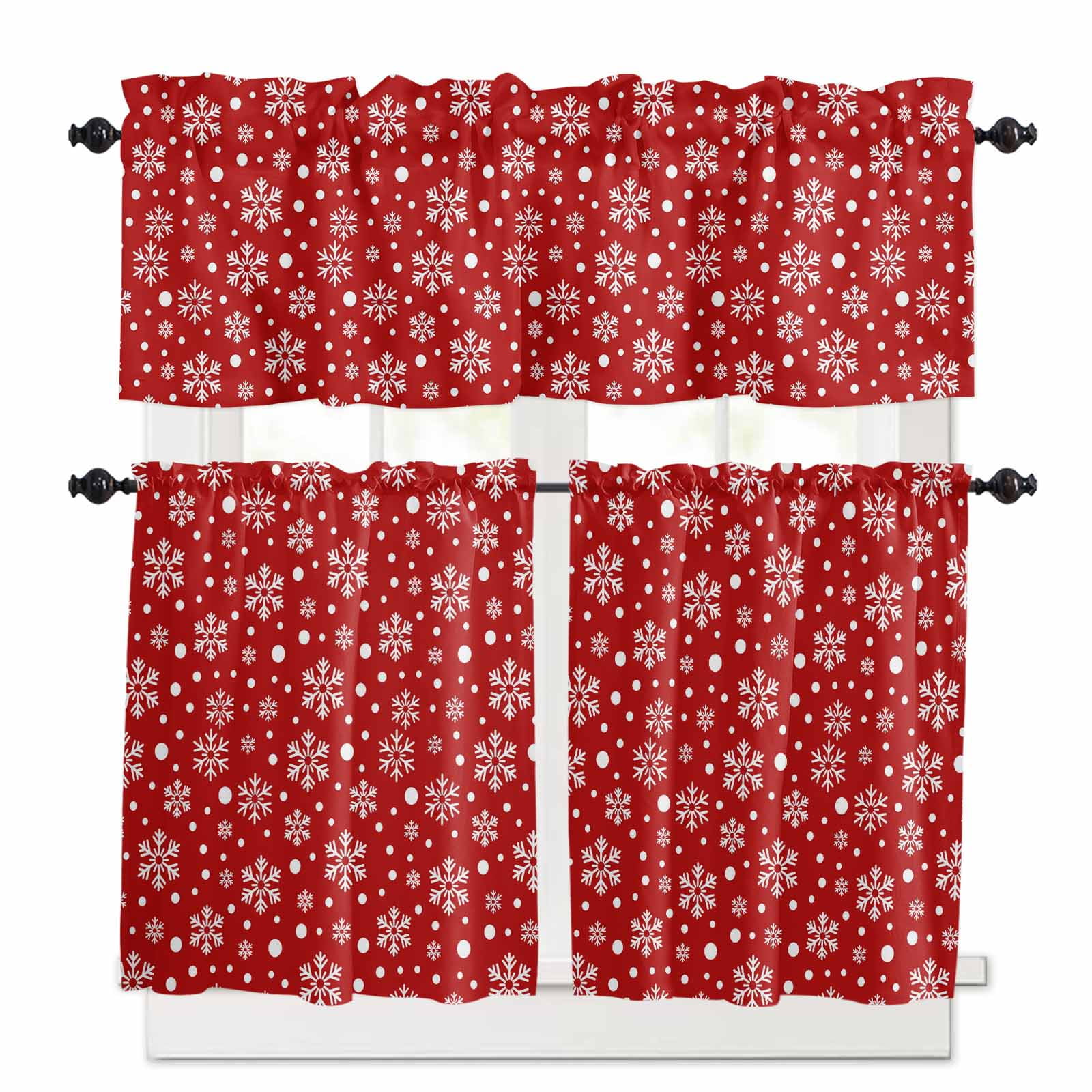 Christmas Kitchen Curtains Valances and Tiers Set of 3 Winter Snowflake ...