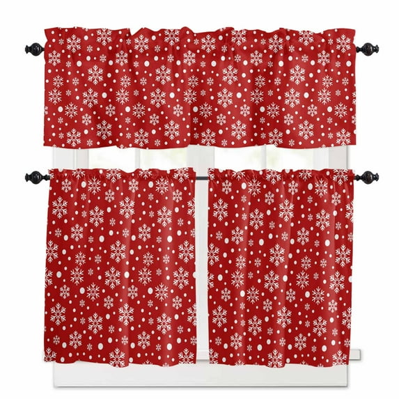 Christmas Kitchen Curtains Valances and Tiers Set of 3 Winter Snowflake ...