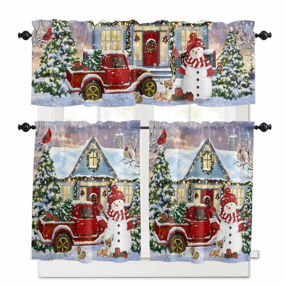 Christmas Kitchen Curtains Valances and Tiers Set of 3 Winter Snowman ...