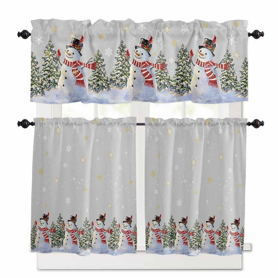 Christmas Kitchen Curtains Valances and Tiers Set of 3 Winter Xmas ...