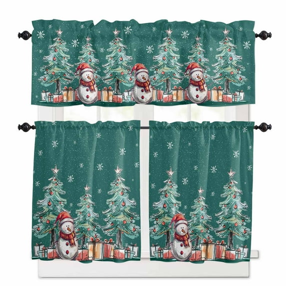 Christmas Kitchen Curtains Valances and Tiers Set of 3 Xmas Tree Gift ...