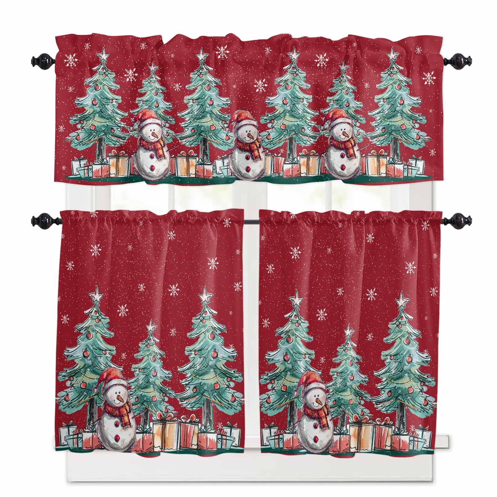 Christmas Kitchen Curtains Valances and Tiers Set of 3 Xmas Tree Gift ...