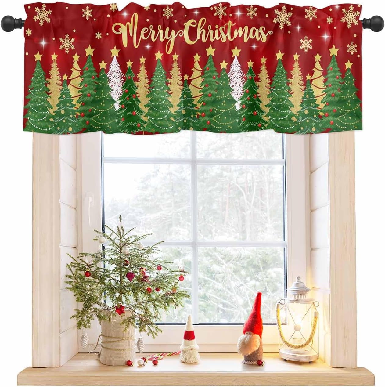 Christmas Kitchen Curtains Valances for Windows Merry Christmas Rod ...