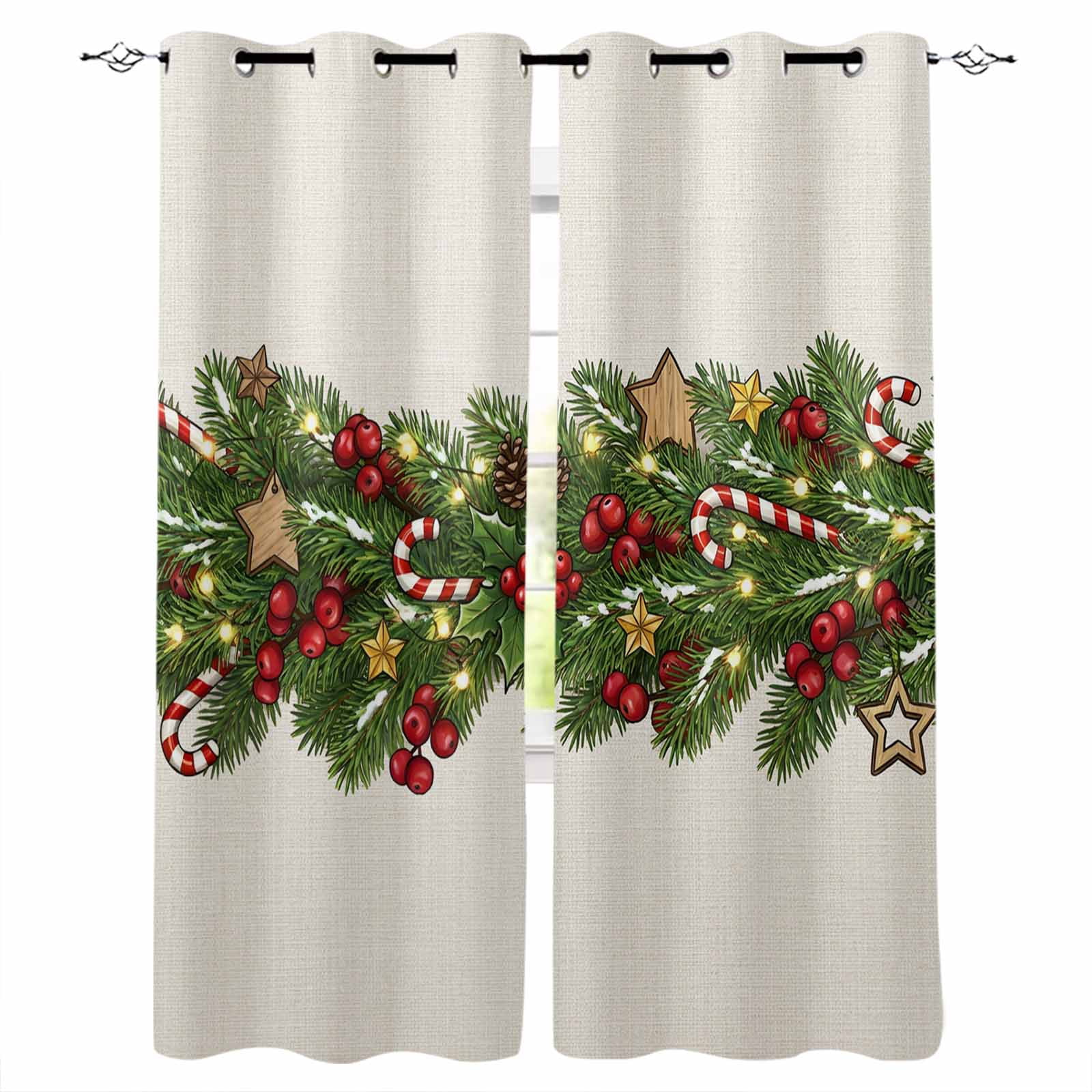 Christmas Kitchen Curtains Xmas Botanical Stars Gifts Berry Rustic ...