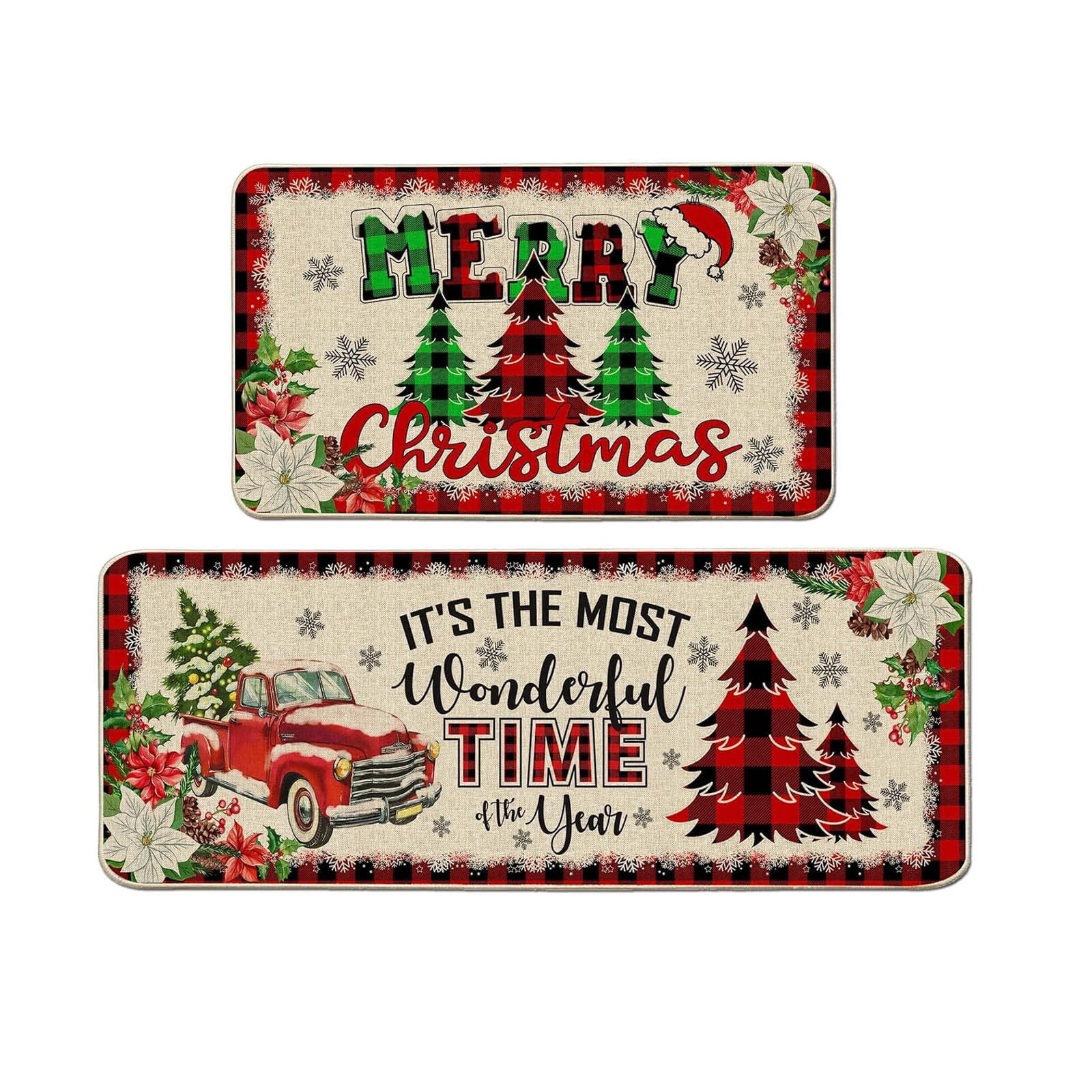 Christmas Kitchen Mat Combo Set With 2-Piece Floor Mats, Non-Slip ...