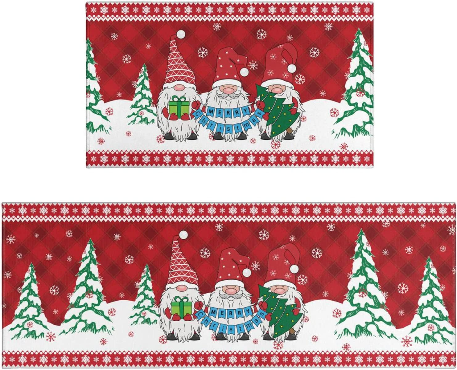Christmas Kitchen Rug Mat Set of 2 Piece Kitchen Mats for Floor Gnome ...