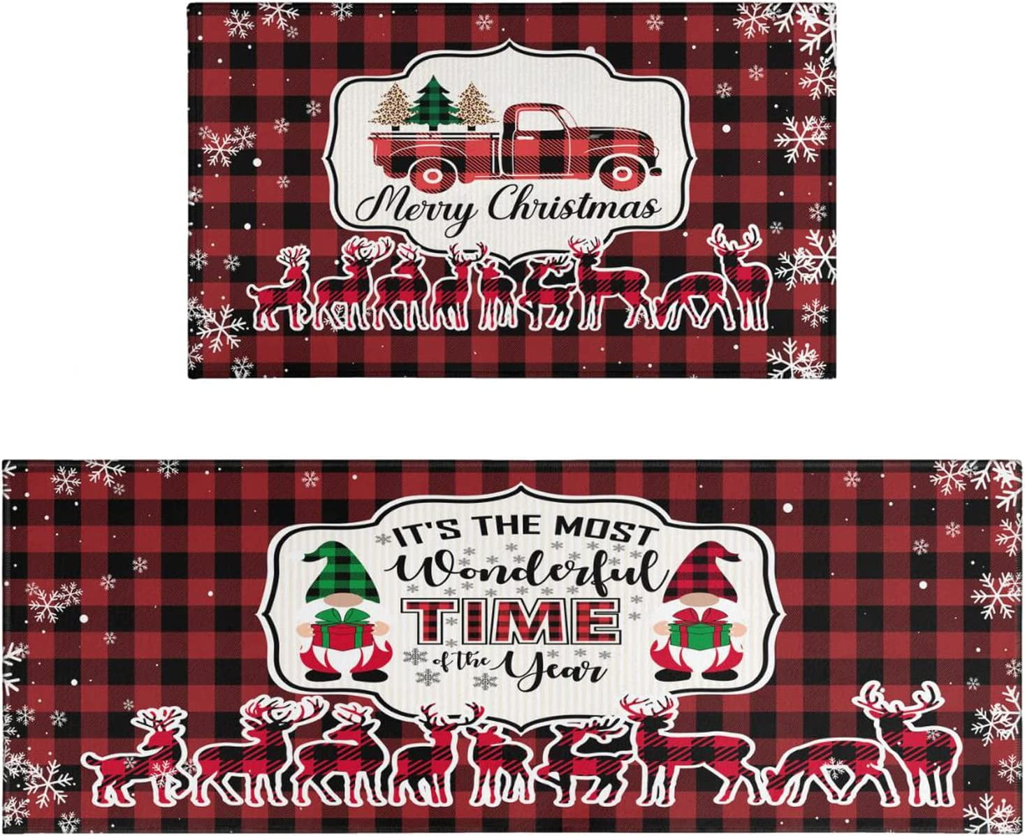 Christmas Kitchen Rug Mat Set of 2 Piece Kitchen Mats for Floor Red ...