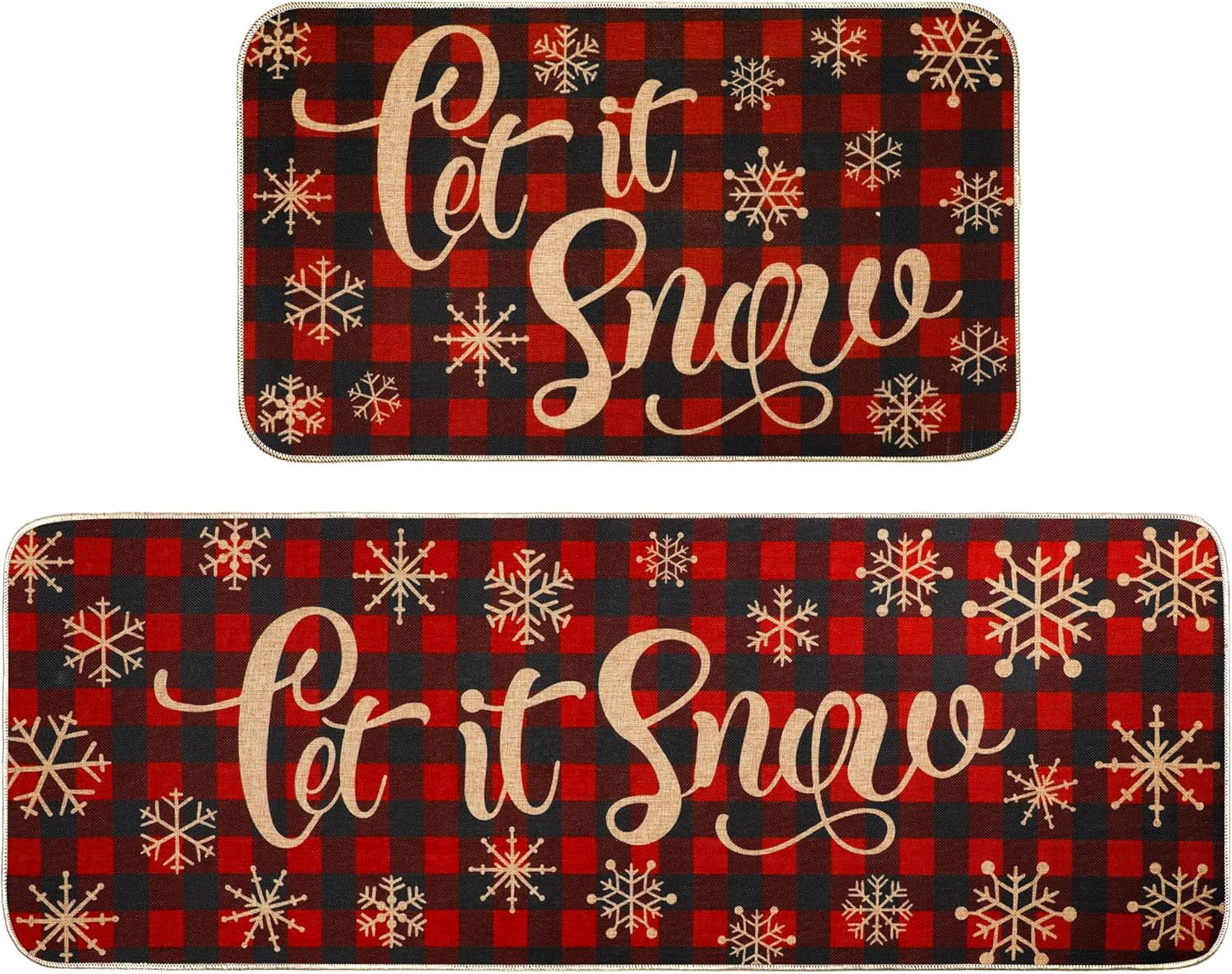 Christmas Kitchen Rug Sets 2 Piece Let It Snow Christmas Plaid ...