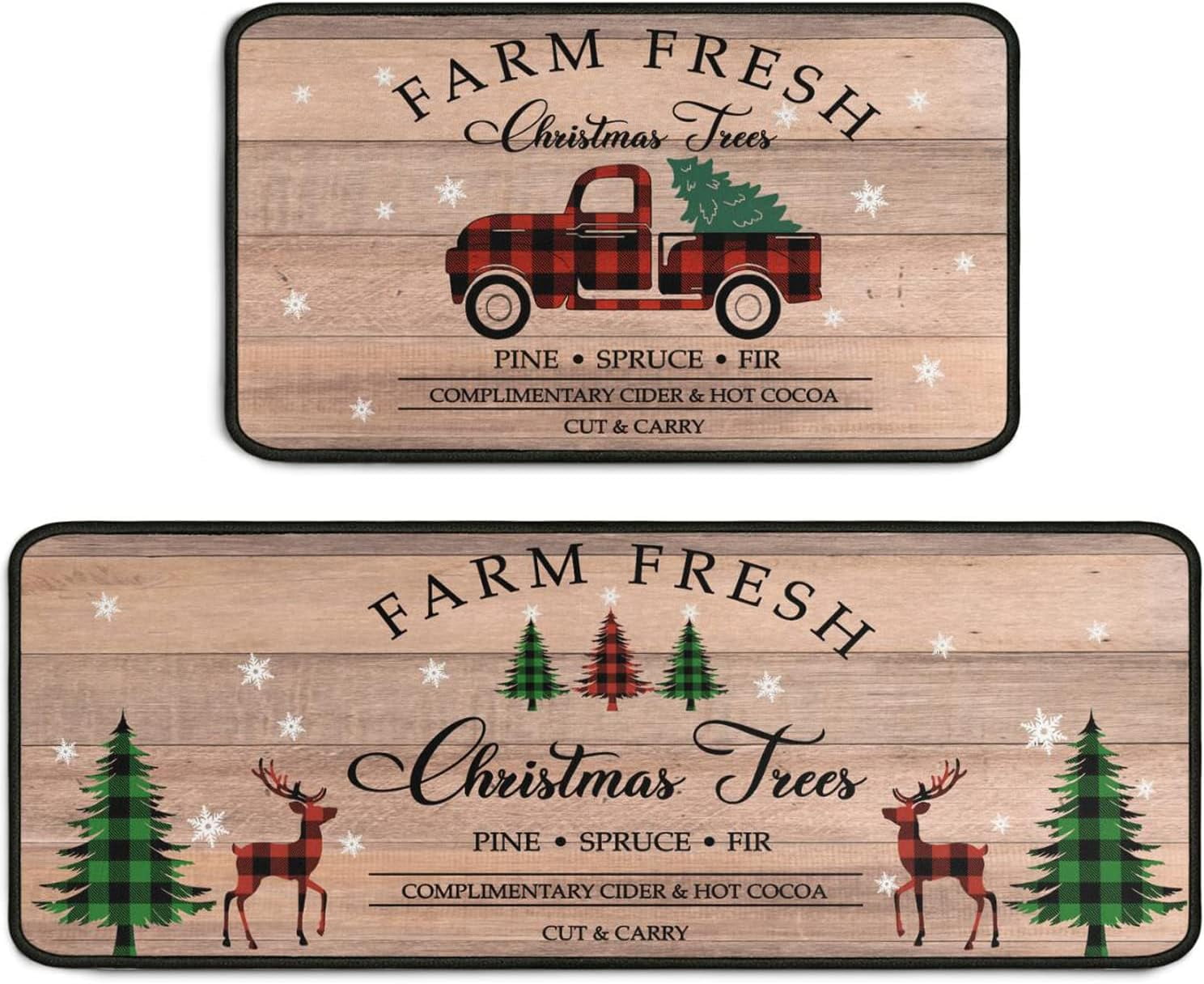 Christmas Kitchen Rugs and Mats 2 Pieces, Red Truck Snowflake Tree ...
