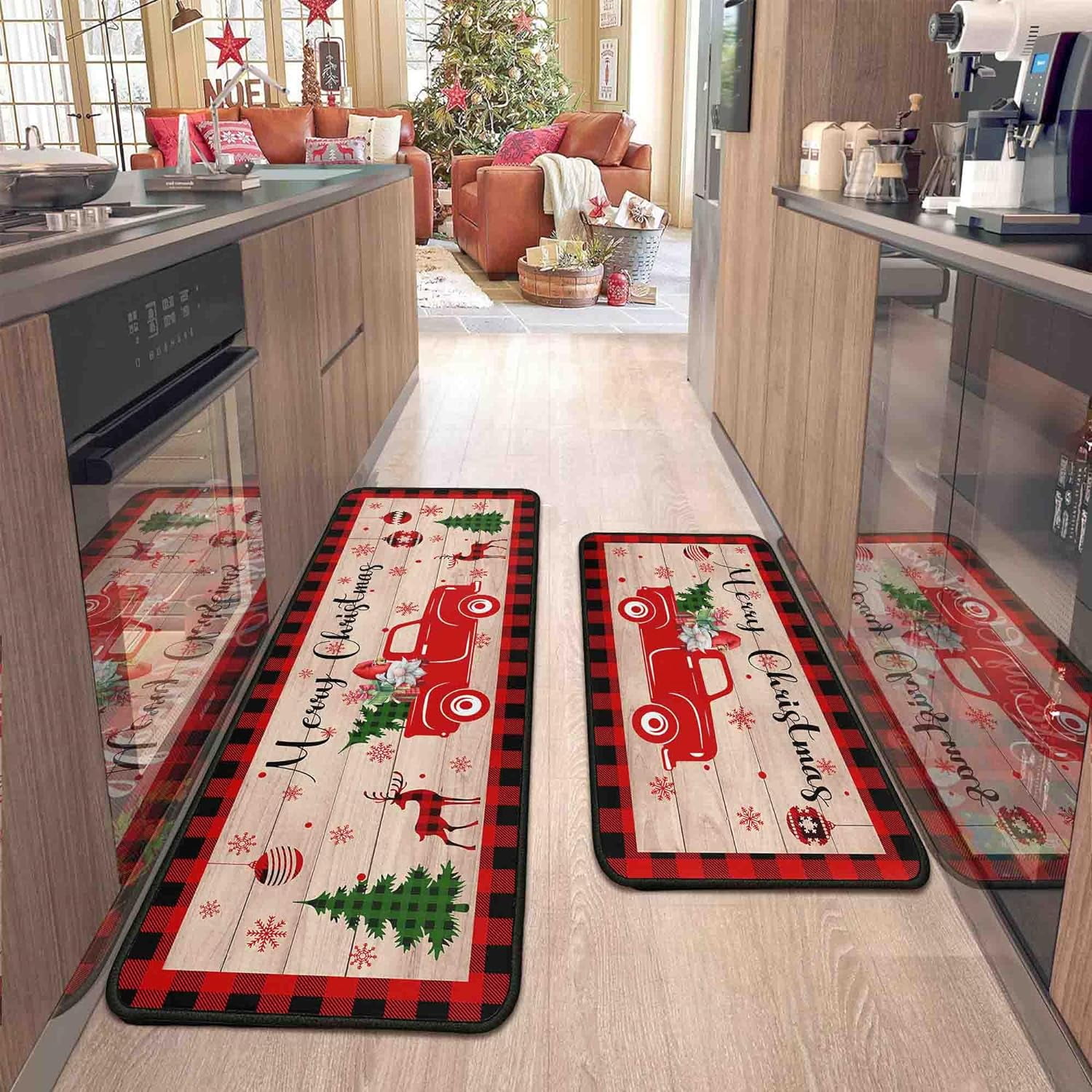 Christmas Kitchen Rugs and Mats for Floor, Christmas Decorations 2 Pcs ...