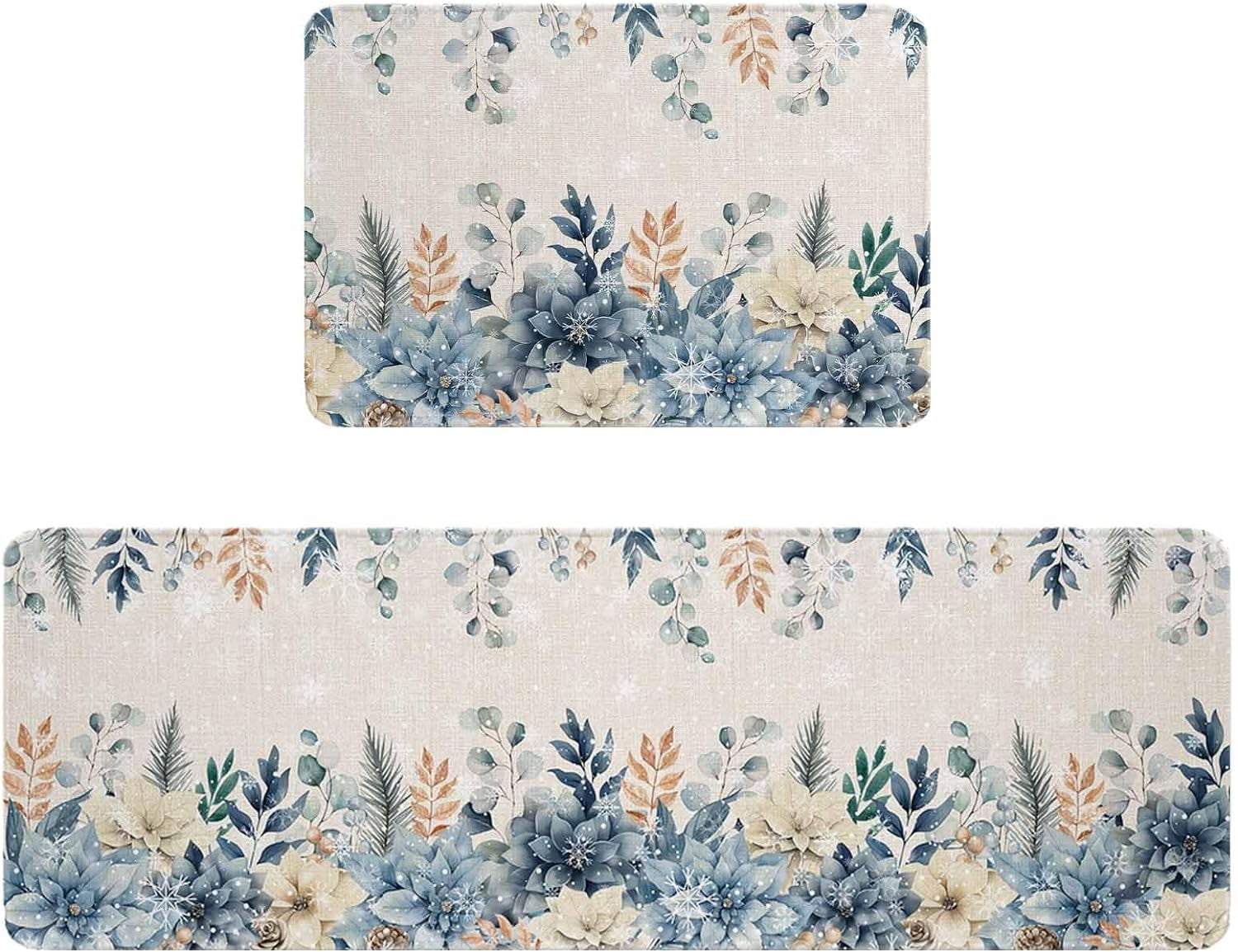 Christmas Kitchen Runner Rug Mat, Xmas Eucalyptus Winter Snowflake ...