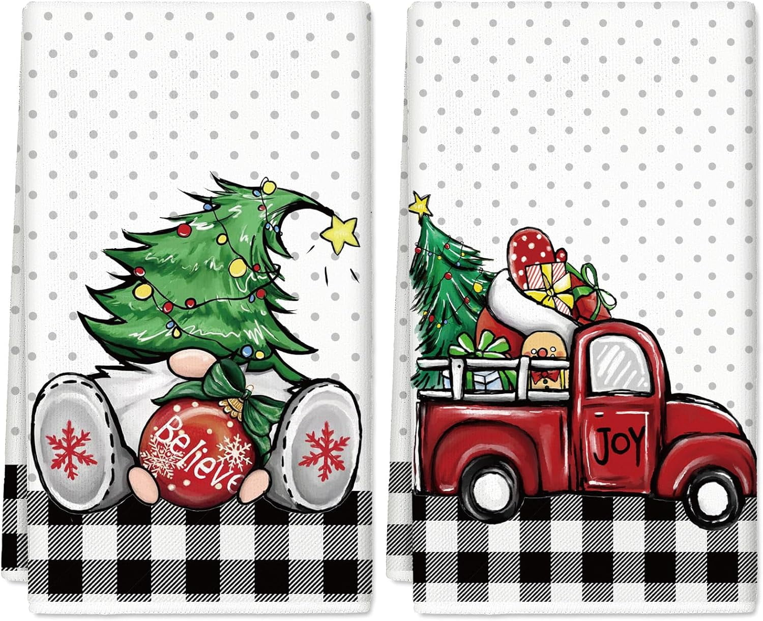 Christmas Kitchen Towels Plaid Xmas Tree Gnome Truck Kitchen Dishcloth ...
