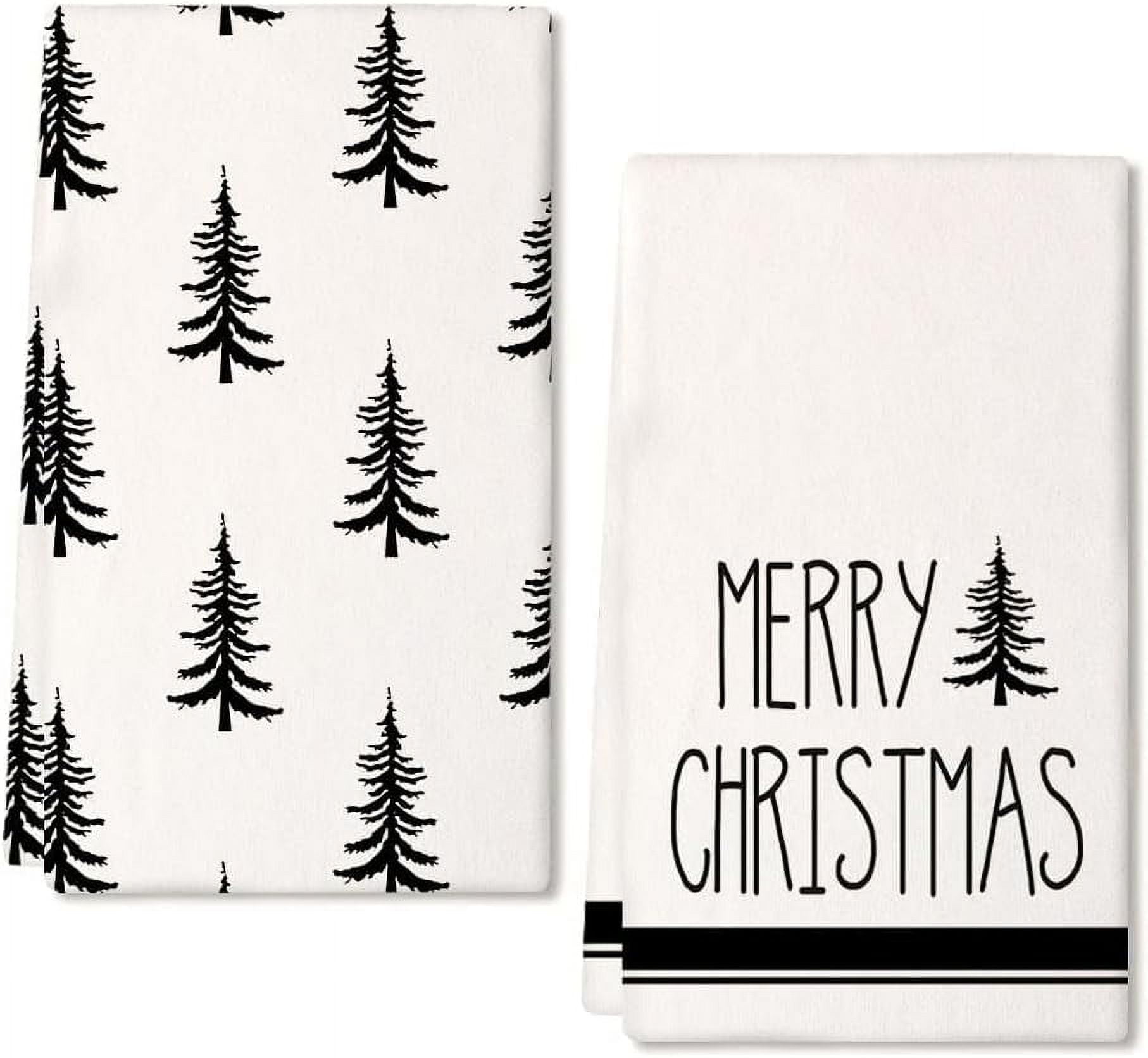 Christmas Kitchen Towels Set of 2,Black Xmas Tree Dish Towels 18x26 ...