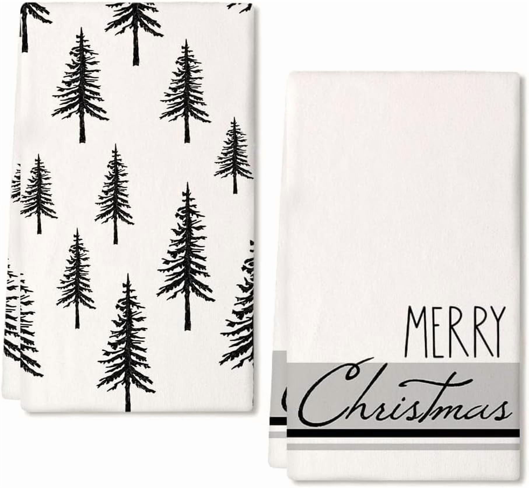 Christmas Kitchen Towels Set of 2,Black Xmas Tree Dish Towels 18x26 ...