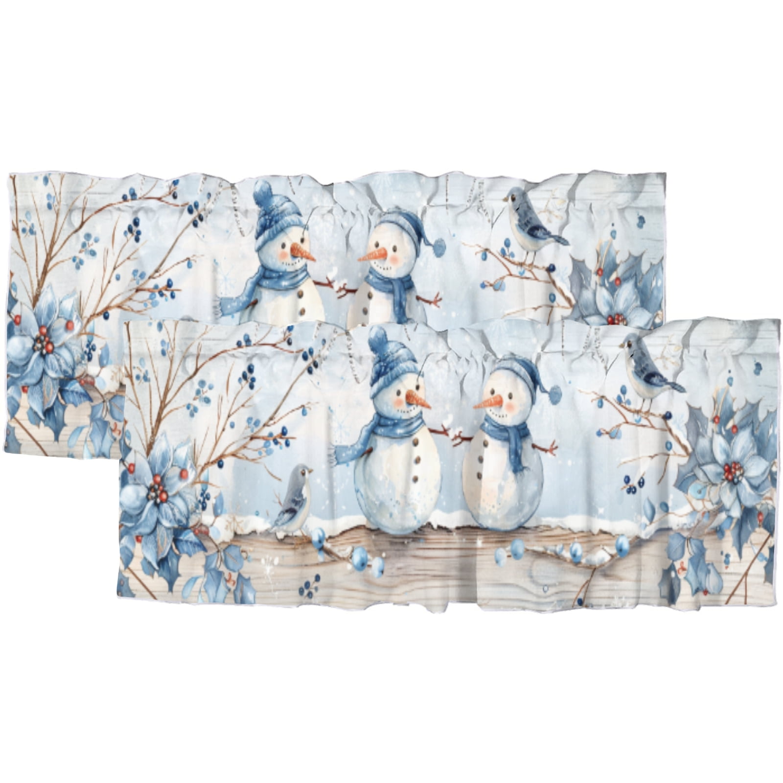 Christmas Kitchen Valance Curtain Rod Pocket Cute Snowman Winter ...