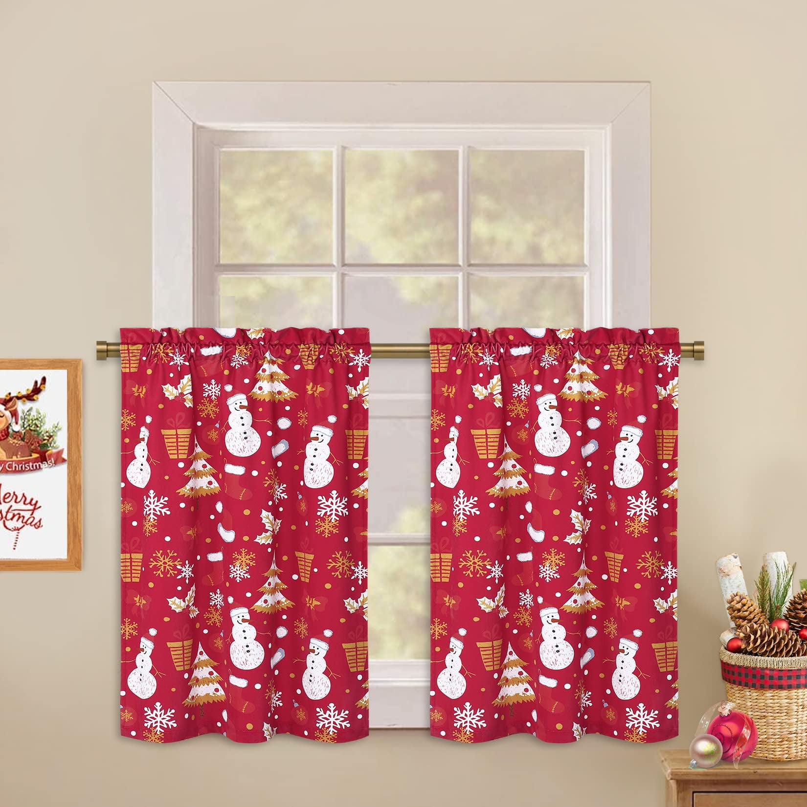 Christmas Kitchen Velvet Valance Curtain for Home Decoration Snowman ...