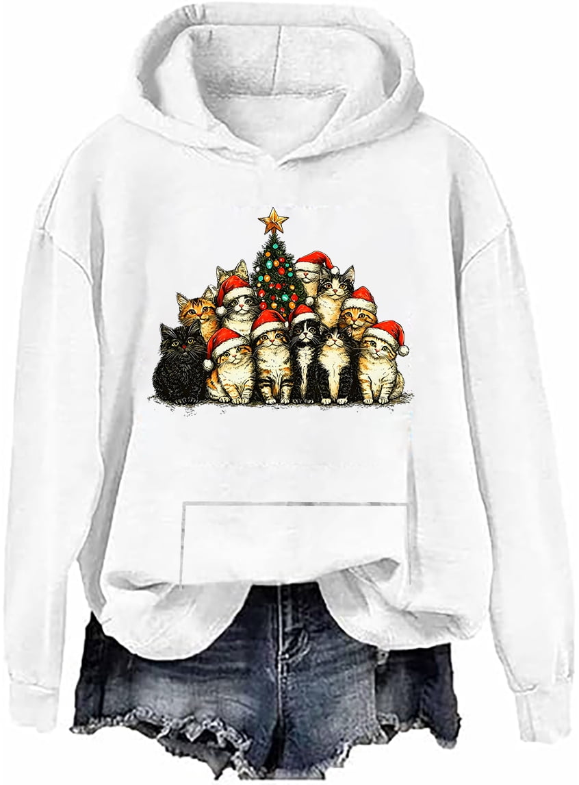Christmas Kittens Tree Hoodie Santa Hat Kitten Christmas Sweatshirt ...