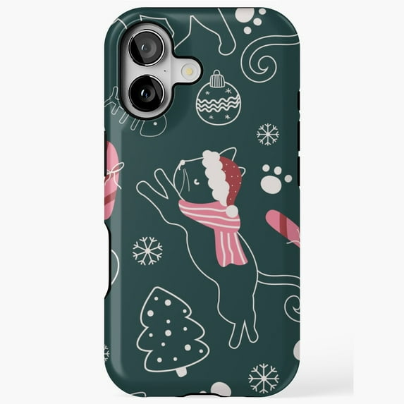 Christmas Kitties Doodle Pattern Cute Holiday Cat Art Phone Case 17 16 ...