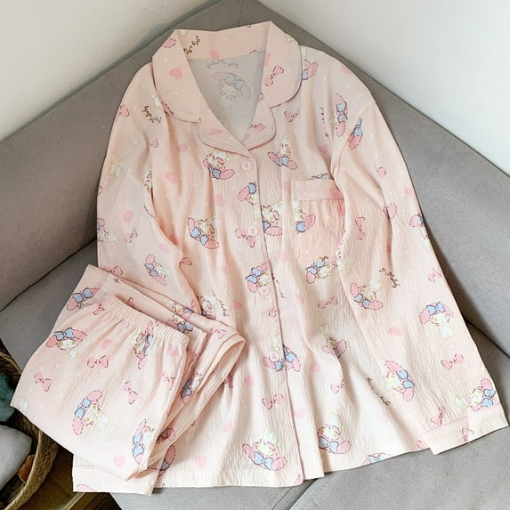 Christmas Kitty Cat Women Lapel Long-sleeve Top Long-pants Pajama Set ...