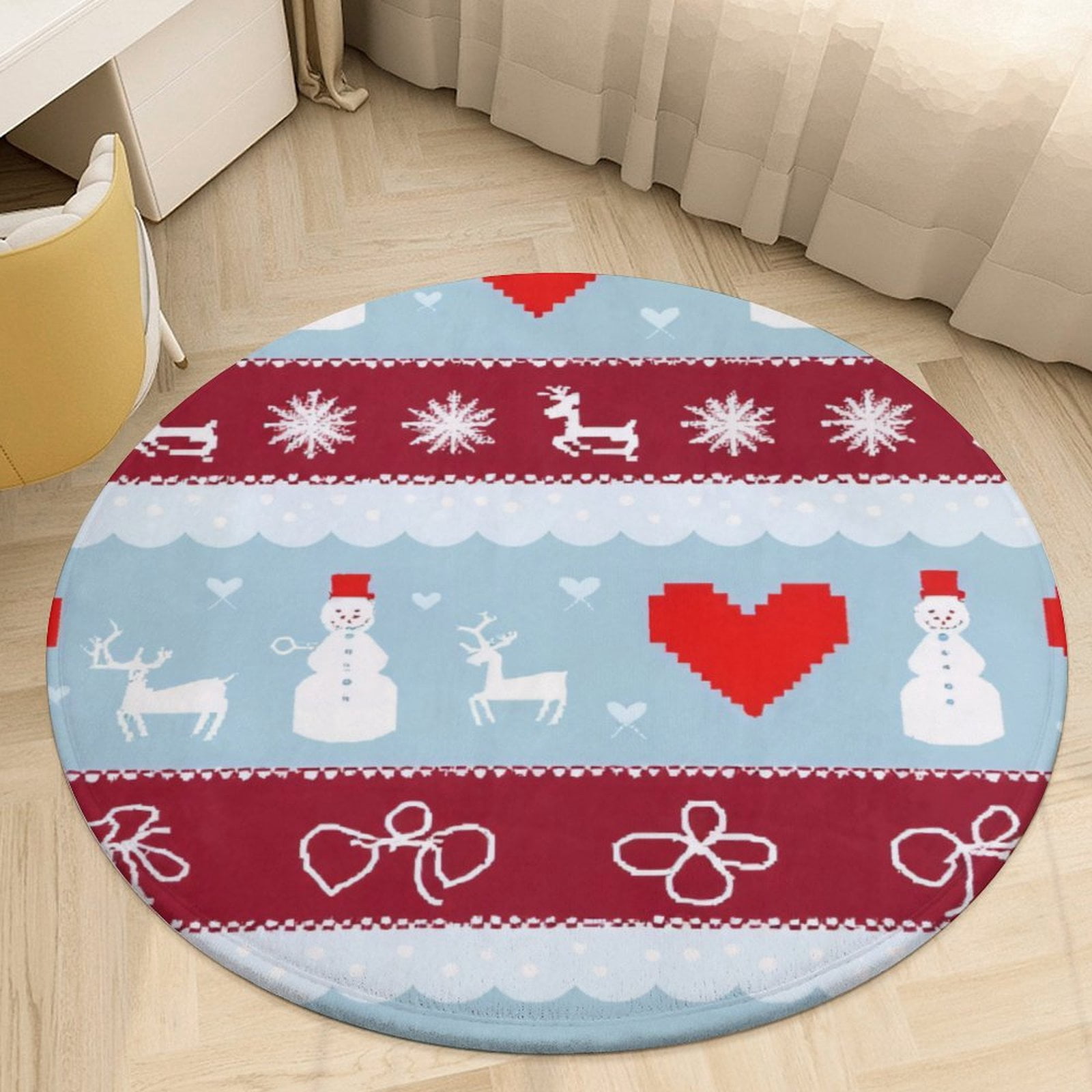 Christmas Knit Pattern with Snowmen And Reindeer Round Area Rugs for ...