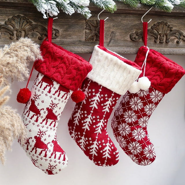 Christmas Knit Stockings, Large Cable Knitted Xmas Stockings, Rustic ...