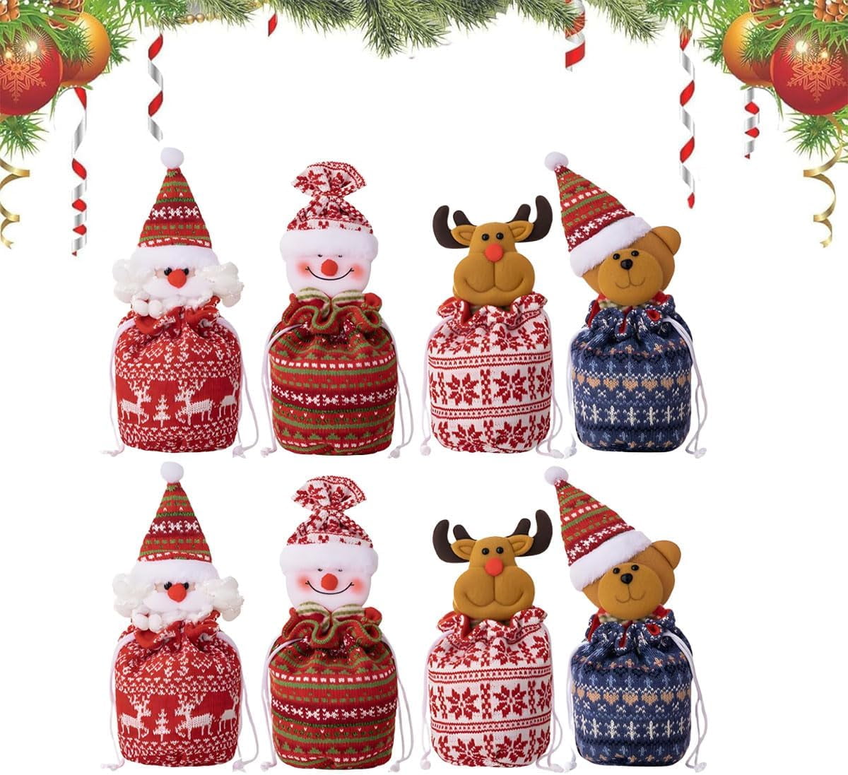 Christmas Knitted Doll Gift Bags, Reusable Knitted Drawstring Candy ...