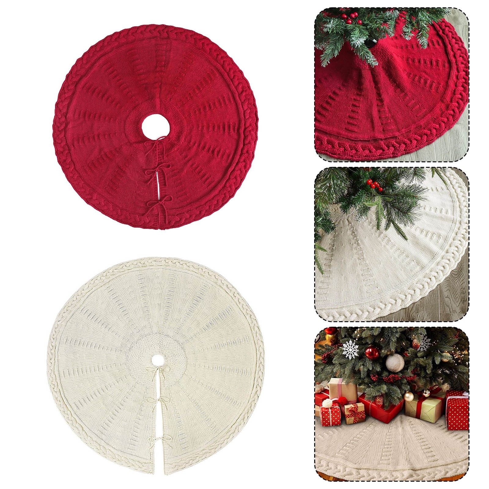 Christmas Knitted Tree Skirt, 24.4 Inches Small Rustic Tree Skirt, Red ...