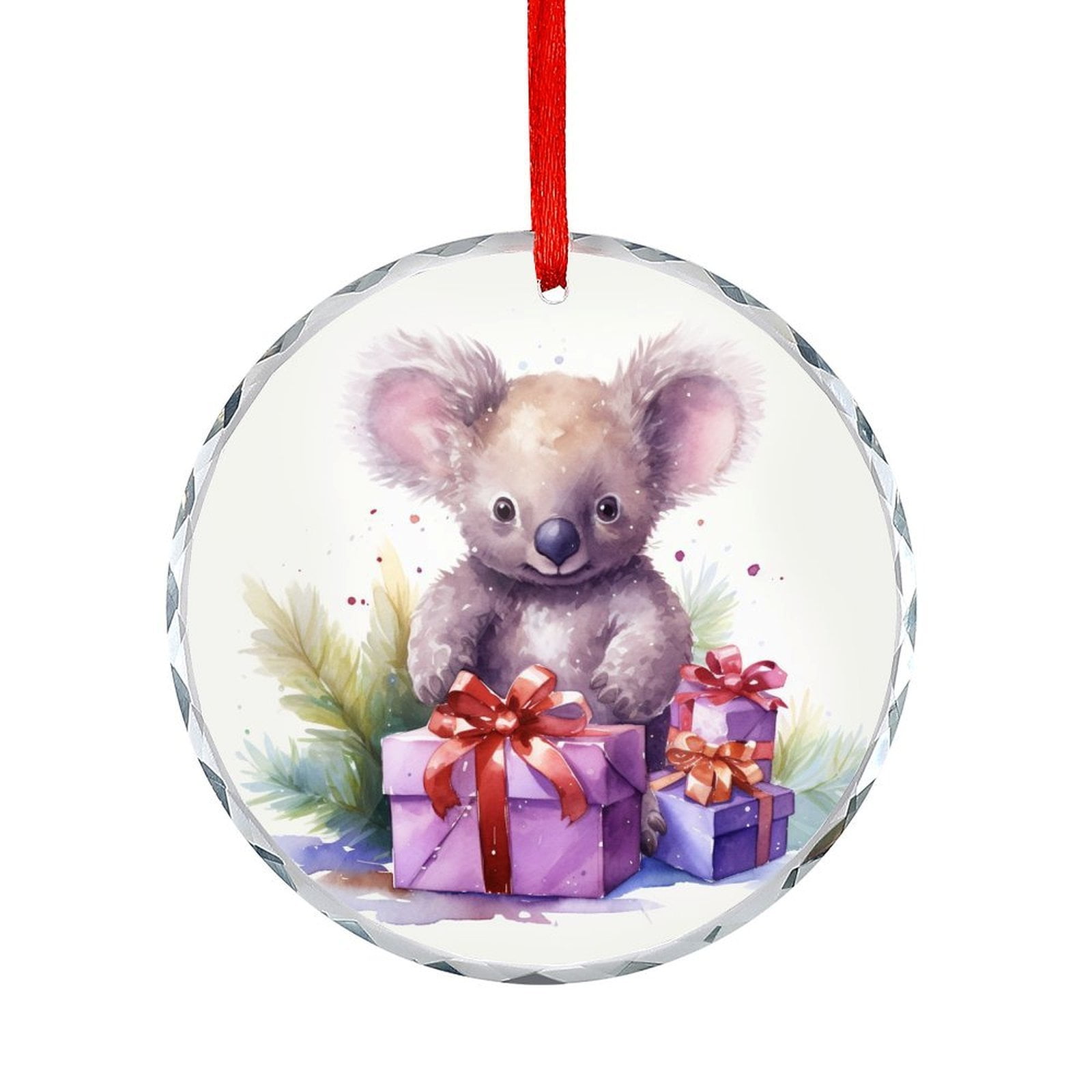 Christmas Koala Holding Presents Crystal Glass Ornament Gift Exchange ...