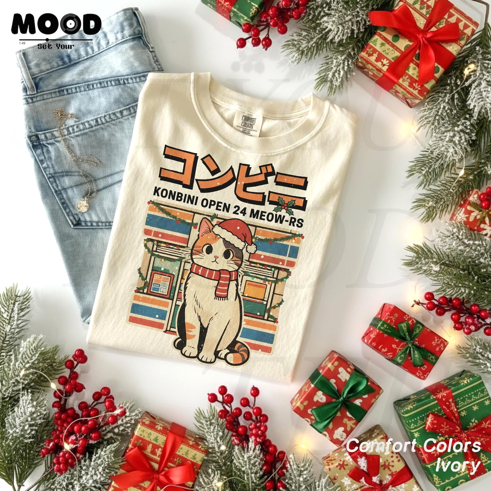 Christmas Konbini Cat Shirt, Retro 90s anime Convenience Store Funny ...