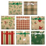 Christmas Kraft Flat Gift Wrap Sheets - Set of 8, Holiday Wrapping ...