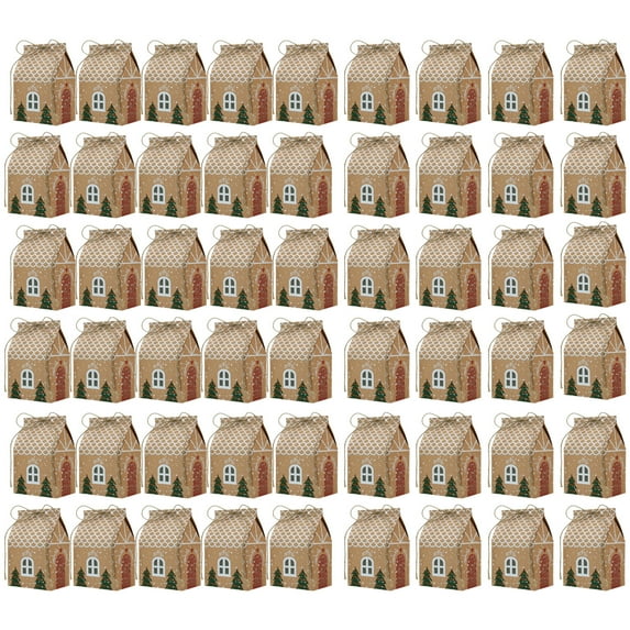 Christmas Kraft Paper Cottage Gift Box 50pcs For Holiday Party Cookie ...