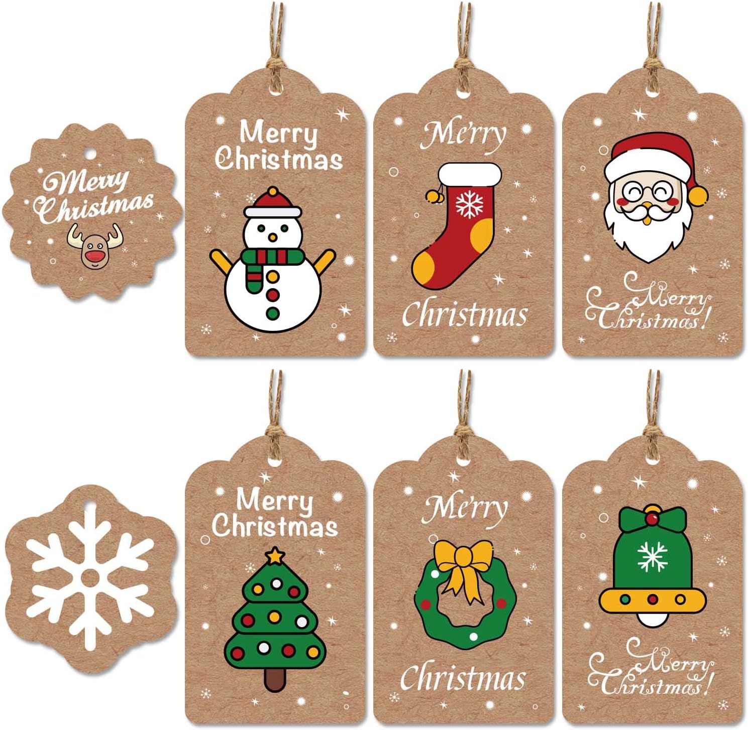 Christmas Kraft Paper Gift Tags, 40 Pcs Christmas Label Gift Wrap Tags ...