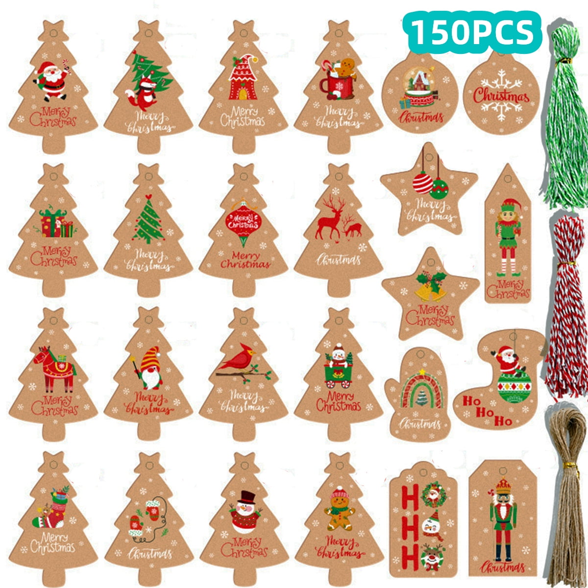 Walmart Christmas Kraft Paper Gift Tags, Self Stick Wrapping Labels ...